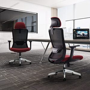 EGOSI Ergonomic 4D Armrest Office Chair Adjustable Desk Chair with Sliding Seat, High Back Mesh Computer Chair with Adjustable Lumbar Support,Headrest, Swivel Home Office Desk Chair, (Red Mesh)