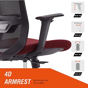 EGOSI Ergonomic 4D Armrest Office Chair Adjustable Desk Chair with Sliding Seat, High Back Mesh Computer Chair with Adjustable Lumbar Support,Headrest, Swivel Home Office Desk Chair, (Red Mesh)