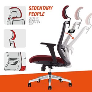 EGOSI Ergonomic 4D Armrest Office Chair Adjustable Desk Chair with Sliding Seat, High Back Mesh Computer Chair with Adjustable Lumbar Support,Headrest, Swivel Home Office Desk Chair, (Red Mesh)