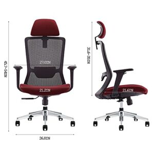 EGOSI Ergonomic 4D Armrest Office Chair Adjustable Desk Chair with Sliding Seat, High Back Mesh Computer Chair with Adjustable Lumbar Support,Headrest, Swivel Home Office Desk Chair, (Red Mesh)