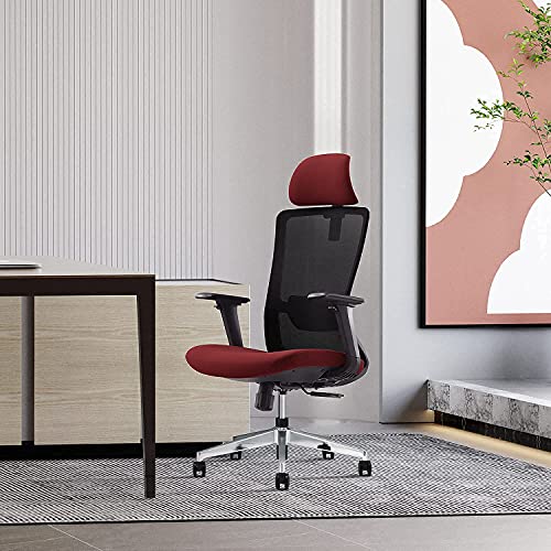 EGOSI Ergonomic 4D Armrest Office Chair Adjustable Desk Chair with Sliding Seat, High Back Mesh Computer Chair with Adjustable Lumbar Support,Headrest, Swivel Home Office Desk Chair, (Red Mesh)