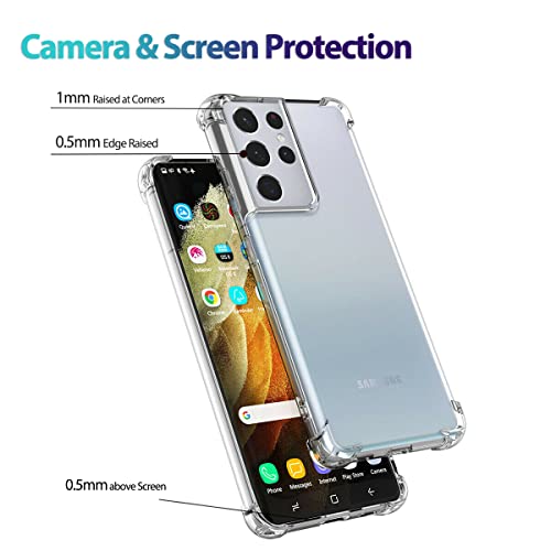 KIOMY Galaxy S21 Ultra Case Crystal Clear Shockproof Bumper Protective Cell Phone Cover Hybrid Design Hard PC Back with Flexible TPU Raised Bezel & Enhanced Corners for Samsung Galaxy S21 Ultra 5G 6.8