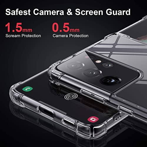 KIOMY Galaxy S21 Ultra Case Crystal Clear Shockproof Bumper Protective Cell Phone Cover Hybrid Design Hard PC Back with Flexible TPU Raised Bezel & Enhanced Corners for Samsung Galaxy S21 Ultra 5G 6.8