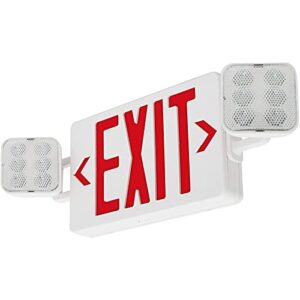 led exit sign with emergency light, 2 adjustable head flood lights, ostek double sided red emergency exit sign and lights combo, 90min backup battery, fire resistant 120-277v (ul 94v-0)(1pack)