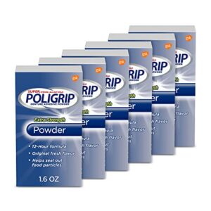 super poligrip extra strength denture adhesive powder, denture powder for dentures - 1.6 ounces (pack of 6)