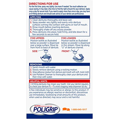 Super Poligrip Extra Strength Denture Adhesive Powder, Denture Powder for Dentures - 1.6 Ounces (Pack of 6)