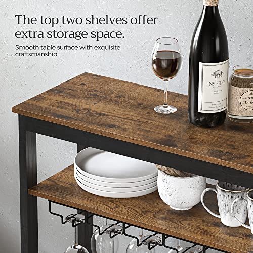 SONGMICS 24-Bottle Freestanding Wine Rack, Wine Storage Display Shelves with Tabletop and Glass Holder, Bar Rack with Bottle Holder for Kitchen Bar Dining Room, Rustic Brown and Black UKWR028B01