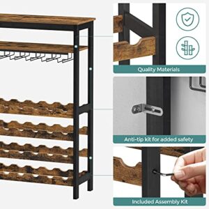 SONGMICS 24-Bottle Freestanding Wine Rack, Wine Storage Display Shelves with Tabletop and Glass Holder, Bar Rack with Bottle Holder for Kitchen Bar Dining Room, Rustic Brown and Black UKWR028B01