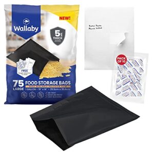 15x Silver 5 Gallon Wallaby Mylar Bag - (5 Mil) and 75 Wallaby Mylar Bags - Bundle - 1 Gallon - Matte Black (5 Mil - 10’’x14’’), Oxygen Absorbers, Labels - Resealable Zipper, Heat Seal, FDA Grade