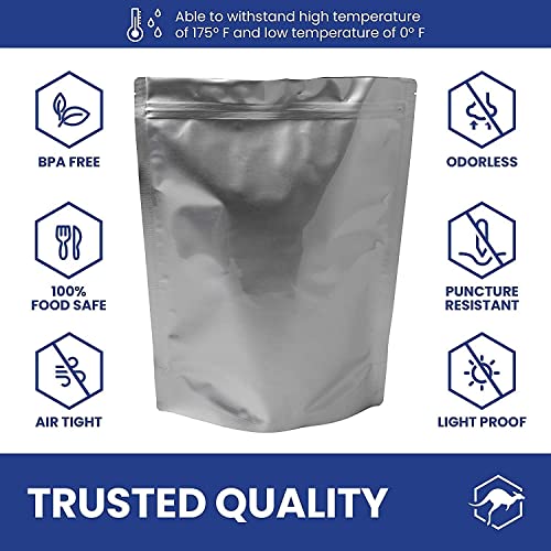 15x Silver 5 Gallon Wallaby Mylar Bag - (5 Mil) + 60 Mylar Bag Bundle - 1 Gallon Stand-Up Zipper Pouches - (7.5 Mil-10’’x14’’), Oxygen Absorbers, Labels - Resealable Zipper, Heat Seal, FDA Grade