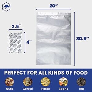 15x Silver 5 Gallon Wallaby Mylar Bag - (5 Mil) + 60 Mylar Bag Bundle - 1 Gallon Stand-Up Zipper Pouches - (7.5 Mil-10’’x14’’), Oxygen Absorbers, Labels - Resealable Zipper, Heat Seal, FDA Grade