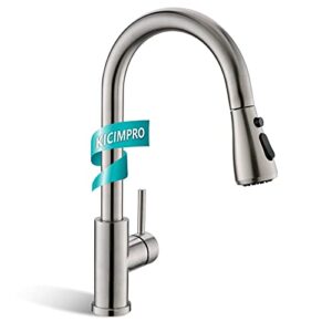 kicimpro kitchen faucet with pull down sprayer brushed nickel, high arc single handle kitchen sink faucet with water lines, commercial modern rv stainless steel kitchen faucets, grifos de cocina