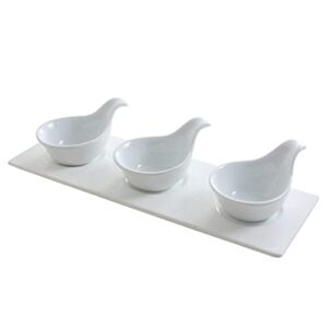 yarnow 1 set 4pcs ceramic dip bowls set with tray dip mini dipping bowls seasoning soy sauce flavor serving dish bowls caviar spoons sauce vinegar serving bowl size l