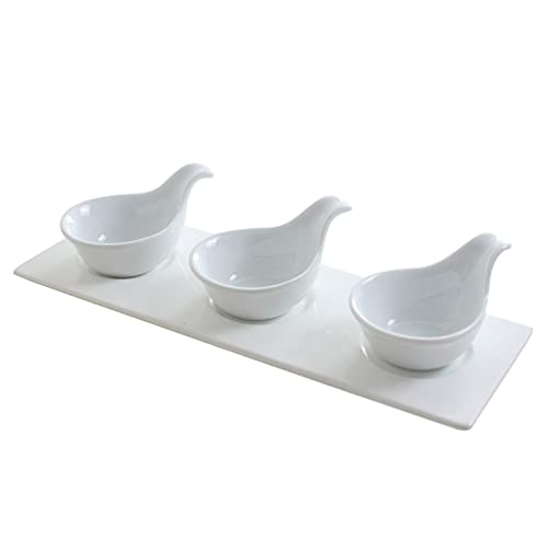 YARNOW 1 Set 4Pcs Ceramic Dip Bowls Set with Tray Dip Mini Dipping Bowls Seasoning Soy Sauce Flavor Serving Dish Bowls Caviar Spoons Sauce Vinegar Serving Bowl Size L