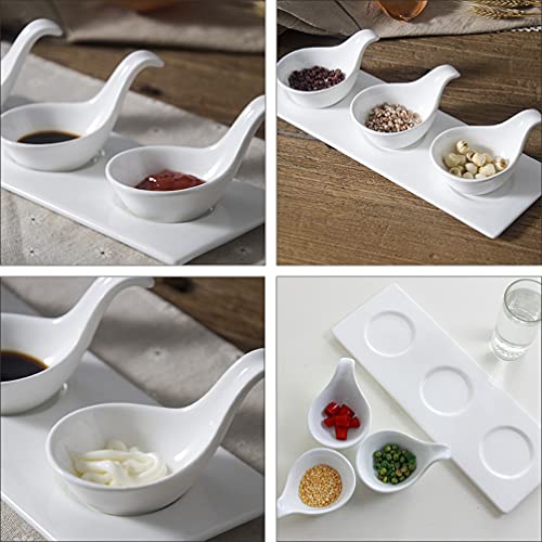 YARNOW 1 Set 4Pcs Ceramic Dip Bowls Set with Tray Dip Mini Dipping Bowls Seasoning Soy Sauce Flavor Serving Dish Bowls Caviar Spoons Sauce Vinegar Serving Bowl Size L