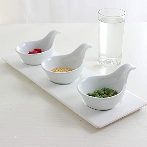 YARNOW 1 Set 4Pcs Ceramic Dip Bowls Set with Tray Dip Mini Dipping Bowls Seasoning Soy Sauce Flavor Serving Dish Bowls Caviar Spoons Sauce Vinegar Serving Bowl Size L