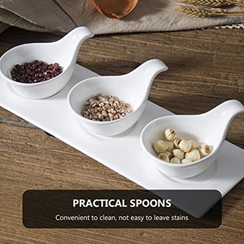 YARNOW 1 Set 4Pcs Ceramic Dip Bowls Set with Tray Dip Mini Dipping Bowls Seasoning Soy Sauce Flavor Serving Dish Bowls Caviar Spoons Sauce Vinegar Serving Bowl Size L