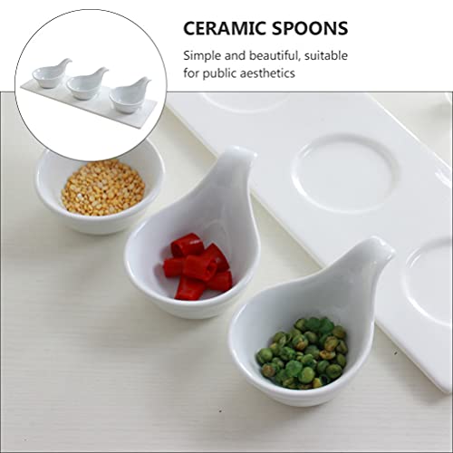 YARNOW 1 Set 4Pcs Ceramic Dip Bowls Set with Tray Dip Mini Dipping Bowls Seasoning Soy Sauce Flavor Serving Dish Bowls Caviar Spoons Sauce Vinegar Serving Bowl Size L