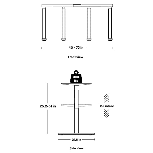 Autonomous A3-2021 Premium DIY Dual Motor Electric Standing Desk Frame, 25"-51" Height, 40"-73" Length Range, 300 lbs Lifting Capacity (No Table Top), High, Grey