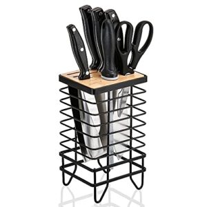 linfidite knife block holder universal kitchen knife organizer storage stand 8 slots top hollow iron wire safe to use different size shape knife sharpeners scissors kitchen countertop black