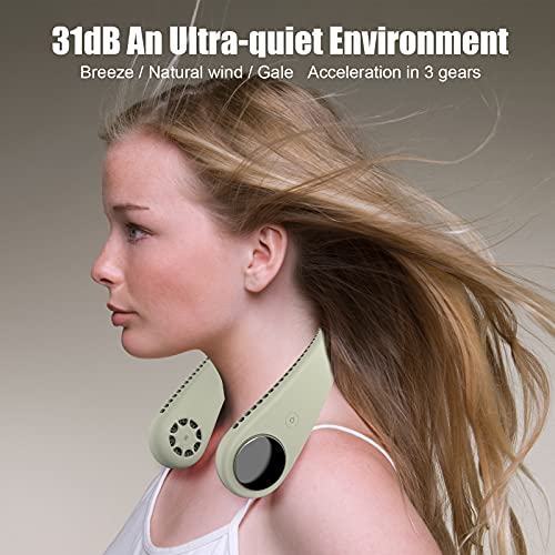 HAO TOO Portable Neck Fan, Wearable Air Conditioner, USB Charging, Hanging Neck Headset Design, 360° Rotation, 3 Levels Adjustable, Suitable For Travel, Sports, Office