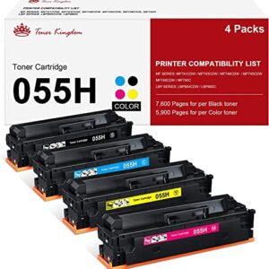 Toner Kingdom Compatible 055H Toner Cartridge Replacement for Canon 055H 055 High Yield Color imageCLASS MF741Cdw MF743Cdw MF745Cdw MF746Cdw LBP664Cdw Toner Printer (Black,Cyan,Yellow,Magenta)