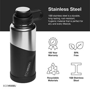 EcoVessel Stainless Steel Water Bottle with Insulated Dual Lid, Insulated Water Bottle with Strainer and Silicone Bottle Bumper, Coffee Mug – 32oz (Dawn Patrol)