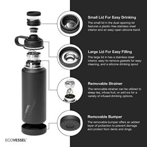 EcoVessel Stainless Steel Water Bottle with Insulated Dual Lid, Insulated Water Bottle with Strainer and Silicone Bottle Bumper, Coffee Mug – 32oz (Dawn Patrol)