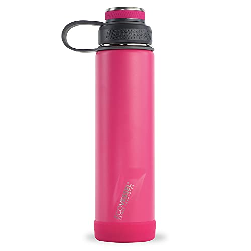 EcoVessel Stainless Steel Water Bottle with Insulated Dual Lid, Insulated Water Bottle with Strainer and Silicone Bottle Bumper, Coffee Mug – 24oz (Wild Magenta)