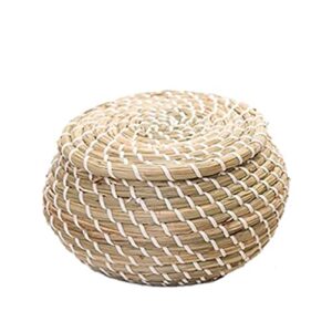 uxzdx straw hand-woven storage basket, wicker basket with lid, family storage tissue storage basket (size : 15cm)