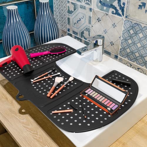 Sink Topper, Bathroom Sink Cover for Counter Space. Makeup Organizer Mat and Must Have Bathroom Gadget. Large, Black.