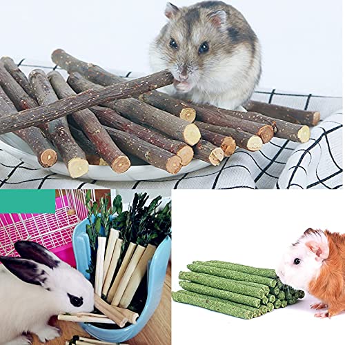 Hamiledyi Rabbit Grass Bed for Bunny, 21 Pcs Rabbit Chew Toys for Teeth Grinding Sweet Bamboo Timothy Stick Woven Grass Ball Pine Cone Natural Straw Bedding for Guinea Pig Hamster Chinchilla