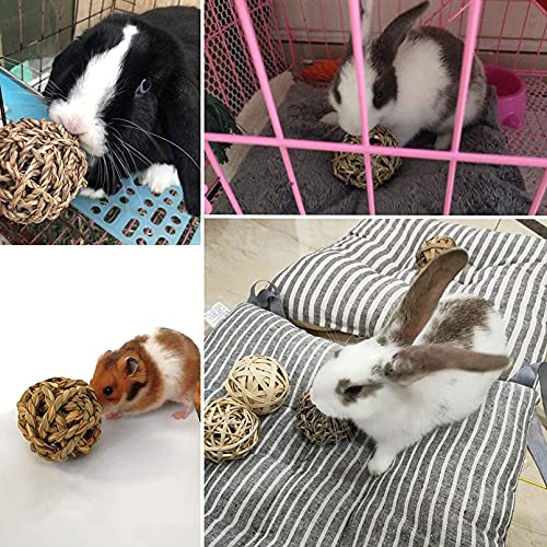 Hamiledyi Rabbit Grass Bed for Bunny, 21 Pcs Rabbit Chew Toys for Teeth Grinding Sweet Bamboo Timothy Stick Woven Grass Ball Pine Cone Natural Straw Bedding for Guinea Pig Hamster Chinchilla