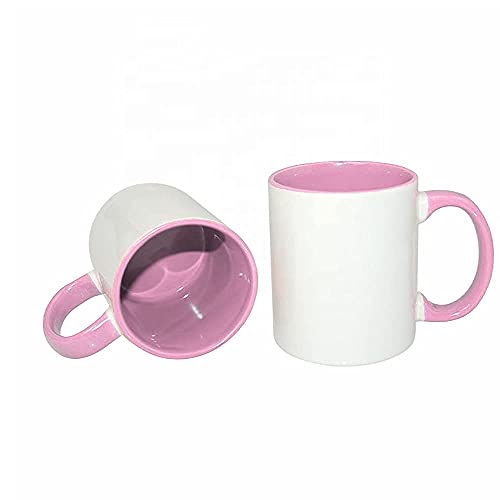 MR.R 11oz Sublimation Blank Coffee Mugs,Cup Blank White Mug Cup with Pink Color Mug Inner and Handle,Set of 6