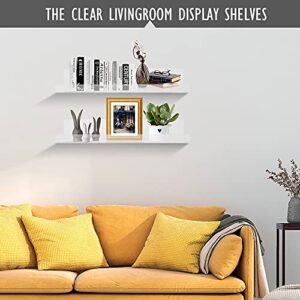 2 Packs 16 in Clear Wall Floating Bookshelves Shelf Organizer Toys Display Collection Wall Bedroom Shelves for Kitchen Spice Rack Acrylic Invisible Bookshelf Home Wall Décor Photoes Ledge Space Saver