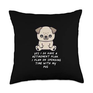 pug dog owner retirement kawaii gifts retirement plan pug kawaii anime dog lover owner family throw pillow, 18x18, multicolor