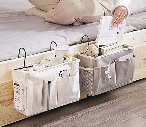 UJLN Bedside Caddy/Bedside Storage Bag Hanging Organizer for Bunk and Hospital Beds,Dorm Rooms Bed Rails,Can be Placed Glasses,Books,Mobile Phones,Keys,daily supplies (F-style)