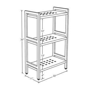 Anthology Spa Asta 3-Tier Free Standing Rectangular Bathroom Utility Storage Shelf Rack, Powder-Coated Metal Storage Shelf Stand, B301 (Light Sage), 22 inch W x 11 inch D x 35 inch H