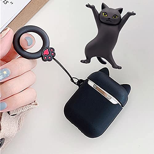 Airpod Case Holder for Apple AirPods 1 2 Cute Cat ，Airpod case with Cute Magnetic Dance Cat Headphones Holder Stand,Birthday Gifts for Her Women Girls Daughter (Black)