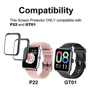 smaate 3D Screen Protector for P22, Compatible with Smartwatch P22 Donerton Popglory CanMixs Kalinco 1.4”, WZWNEER BANLVS DXPICR Y20GT 1.7”, Dirrelo Fitpolo GT01 1.55”, Curved Edge Full Coverage