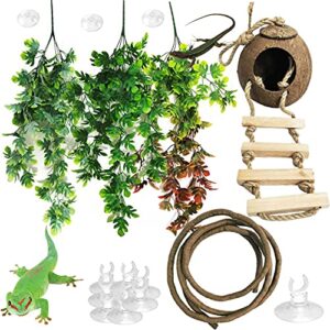 kathson lizard coco den gecko coconut husk hut with ladder reptile terrarium plants decor hanging lizards hideouts habitat climbing decorations jungle climber vines for chameleon 5 pack