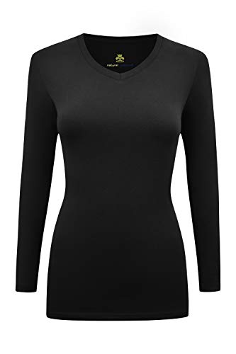 Natural Uniforms Women's V-Neck Long Sleeve Under Scrub Stretch T-Shirt - Multi Pack of 5 (Medium, 5 Pack- Black)