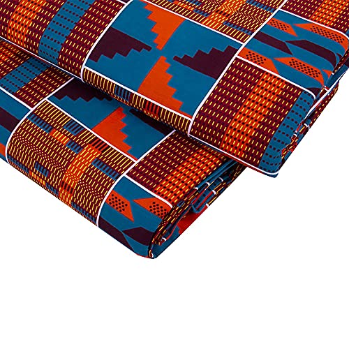 African Fabric 100% Cotton Ankara Kente Print Fabric 6 Yards for Party Dress 1405