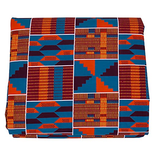 African Fabric 100% Cotton Ankara Kente Print Fabric 6 Yards for Party Dress 1405