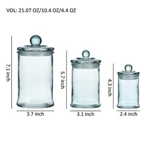 Motifeur Glass Apothecary Jar | Bathroom Storage Organizer Canister (Set of 3, Blue)