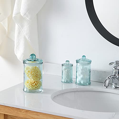 Motifeur Glass Apothecary Jar | Bathroom Storage Organizer Canister (Set of 3, Blue)