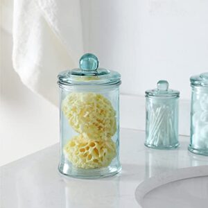 Motifeur Glass Apothecary Jar | Bathroom Storage Organizer Canister (Set of 3, Blue)