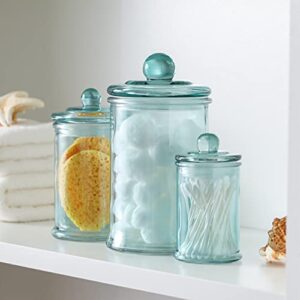 Motifeur Glass Apothecary Jar | Bathroom Storage Organizer Canister (Set of 3, Blue)