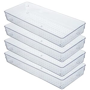 kingrol 4 pack clear drawer organizer trays, 15 x 6 x 2 inch desk drawer divider storage bins, storage box set for utensils junks vanities makeups jewelry office craft supplies