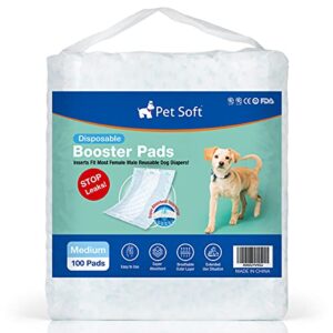 pet soft dog diaper liners - disposable dog diaper booster pads for male & female dogs fit most dog wraps and belly bands up-graded (blue, m-100ct)